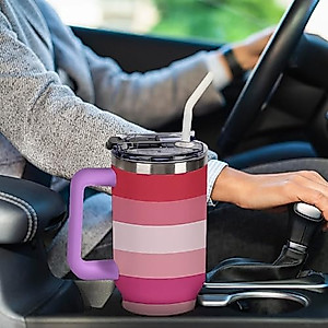Lesbian Pride Flag 40 Oz Tumbler Insulated Stainless Steel Water Bottle Travel Mug Car Cup with Handle And Straw