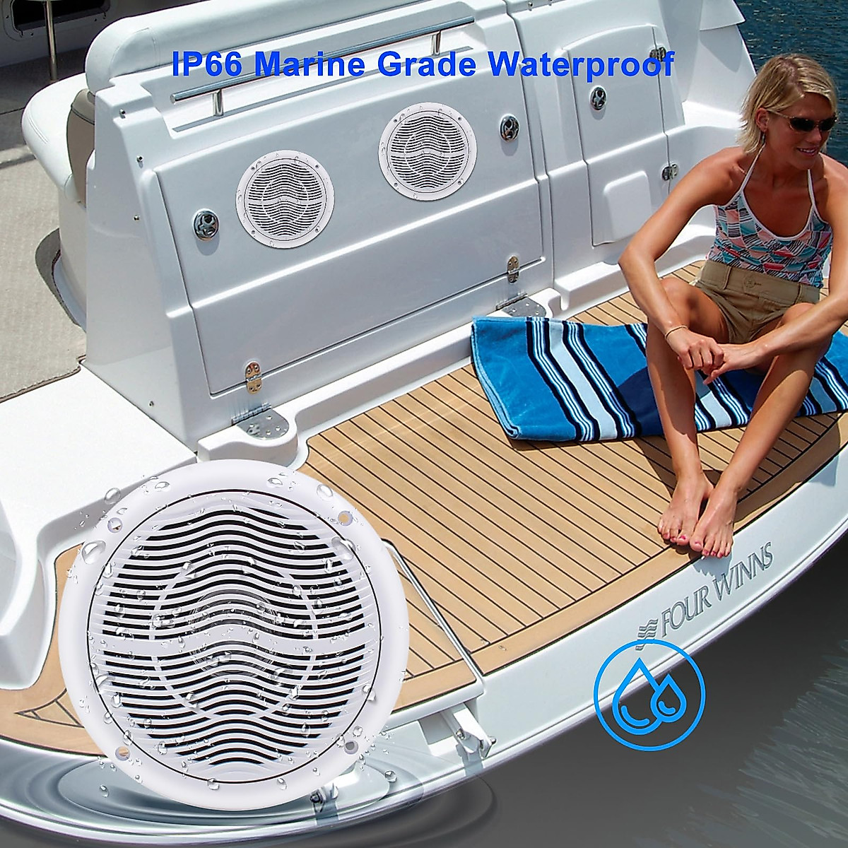 STUDIOFINIX Marine Speakers 6.5 Inches 2-Way 240W Bluetooth Waterproof Flush Mount Resistant Outdoor Audio Stereo Sound System Perfect for Boat ATV UTV Golf Cart RV Bathroom(2 Pairs,White)