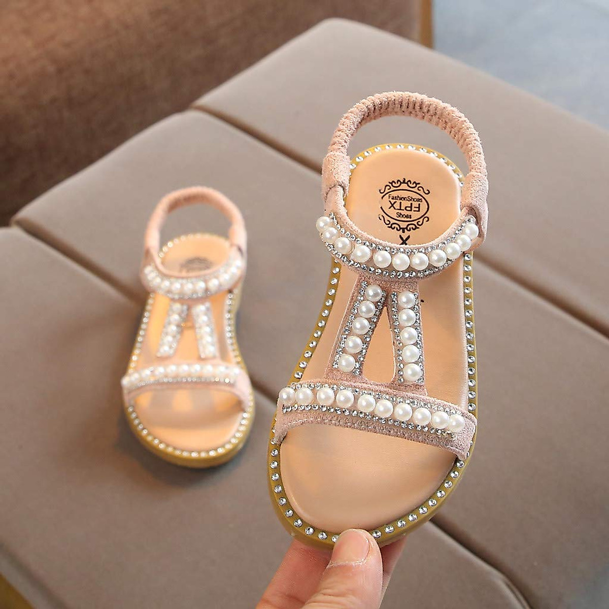 WUAI Kids Baby Girls Summer Sandals Fashion Boho Princess Flat Shoes Crystal Beach Roman Sandals 1-6Years(Pink,18-24Months)