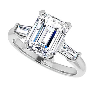 Moissanite Handmade Engagement Ring 2 CT Emerald Cut Moissanite Solitaire Diamond Wedding Ring Set for Women Propose Gifts VVS Colorless (14K Solid White Gold)