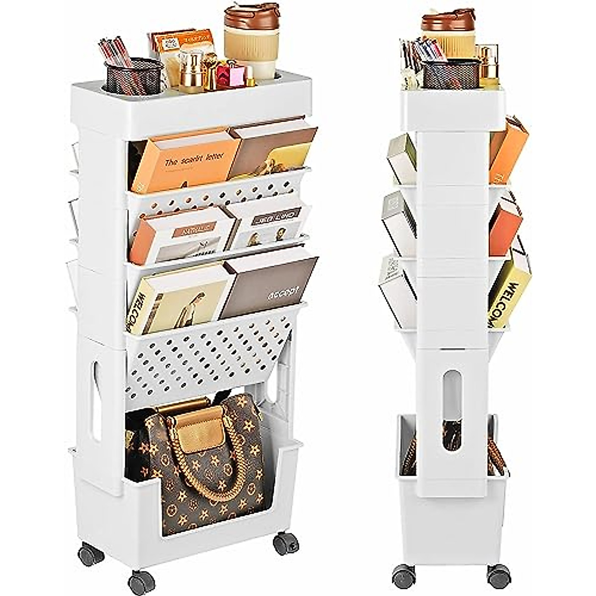 Bookshelves and Bookcases on Wheels: Rolling File Folder Rack & Office Shelf Organizer - Movable Bookshelf for Kids Room, Home School Classroom & Bedroom-Desk Organizers and Storage to Organize Home