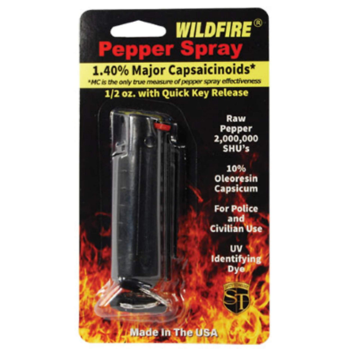 Wildfire 1.4% MC 1/2 oz pepper spray hard case with quick release keychain black