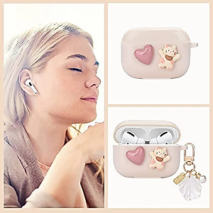 Cute Kawaii AirPod Pro 2 Case with Shell Pearl Keychain Love Heart Cat Design Silicone TPU Cover Compatible with AirPods Pro 2nd Generation 2022 Case for Women and Girls