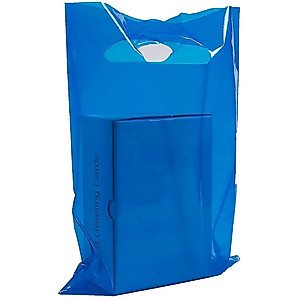 Blue Plastic Merchandise Bags with Handles for Retail, Party Favors (Medium, 100 Pack)
