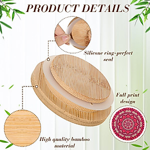 Uiifan 12 Pcs Yogurt Jar Lids Reusable Bamboo Mandala Pattern Lids with Silicone Sealing Rings and 12 Yogurt Bottle Label Jar Wooden Lids Compatible with Oui Yogurt Jars Cookie Spice Coffee Bean Jars