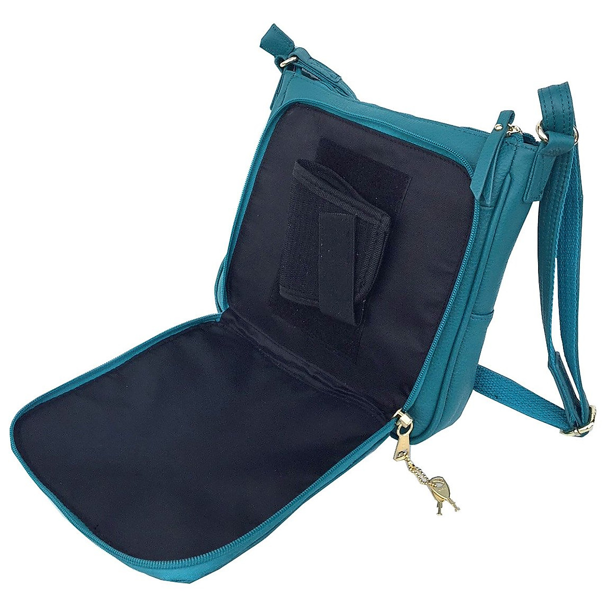 Leather Locking Concealment Crossbody Purse - CCW Concealed Carry Gun Bag, Turquoise, Size: 9.5 in. X 9.5 in. X 3 in.