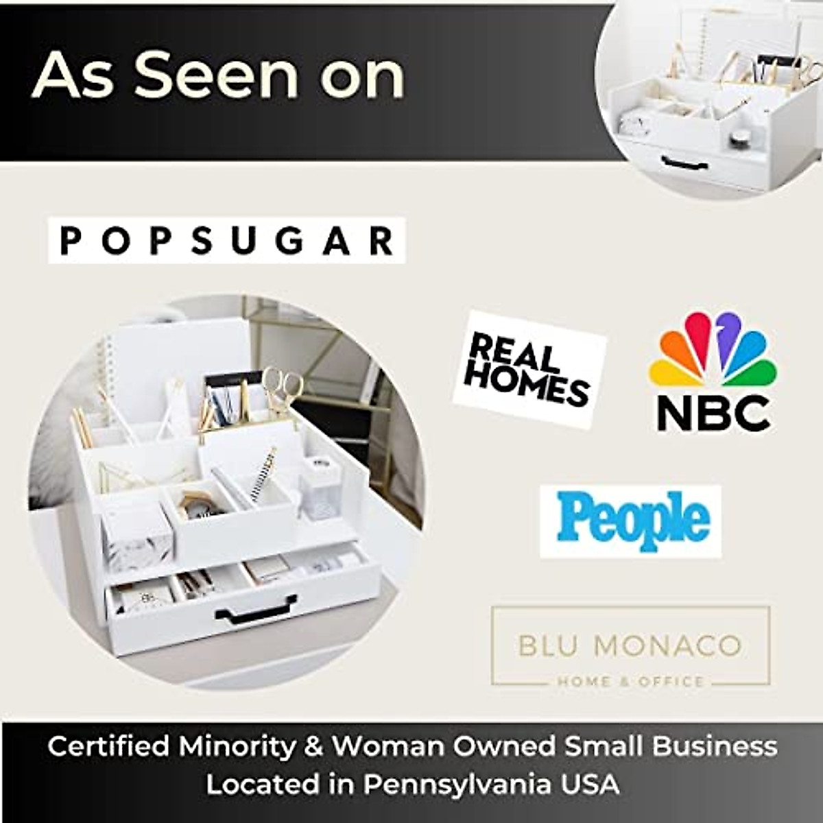 White Wooden Large Desk Organizer with Drawer - Office Supplies Desk Organizer for Desk - Desktop Organization - Office Desk Accessories and Organizer - Home Office Desk Organizer - White Wood