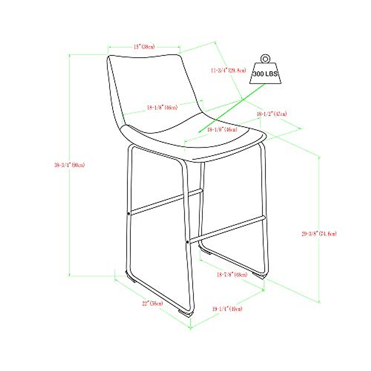 Walker Edison Douglas Urban Industrial Faux Leather Armless Bar Chairs, Set of 2, Black