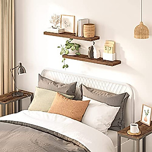 ALLOSWELL Floating Shelves, Decorative Wall Shelf Set of 2, 31.5 inch, Long Hanging Shelves, Easy to Install, for Kitchen, Living Room, Bathroom, Laundry Room, Rustic Brown FSHR8001S2