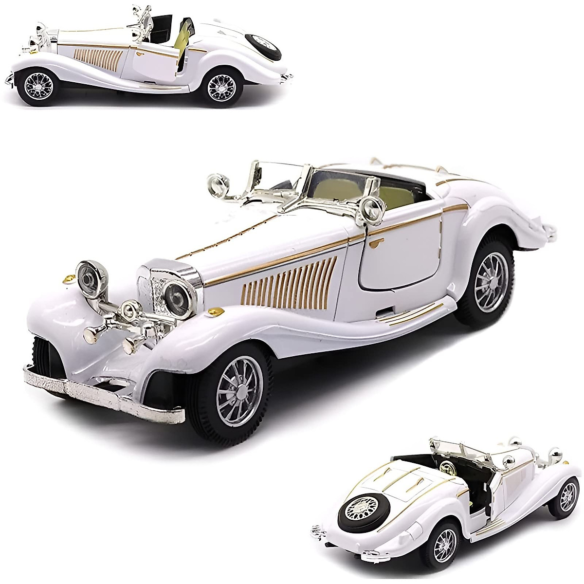 1:28 Scale Pullback Diecast Metal Antique Classic Model Cars Collectible Toy Gifts (White,Length 6.5in/16.8cm)