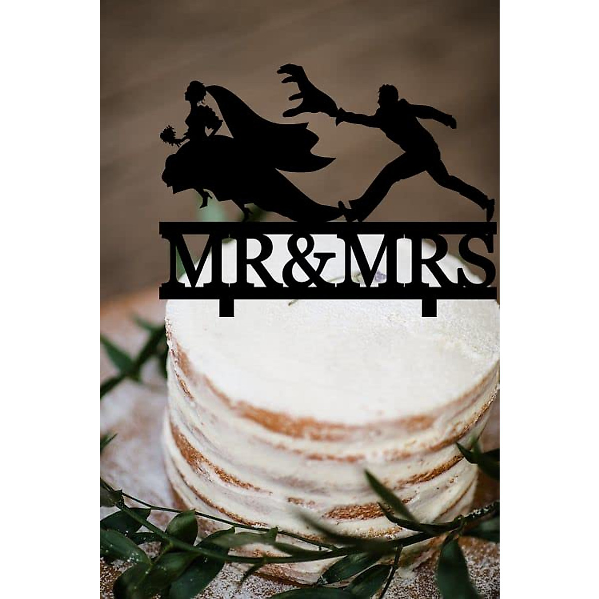 Funny Wedding Cake Topper - Playful Groom Chasing Runaway Bride with Oversized Hand - Perfect for Fun-Loving Couples and Humorous Weddings