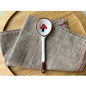 Bicuzat Vintage Ramen Soup Spoons, Ceramic Asian Soup Spoons Tablespoon, Rice Noodles Dinner Serving Spoon, Dessert Spoon, Ladles for Pho Miso Cereal Sauce Gravy Condiment, 4 PCS-Mushroom-6.6 Inch