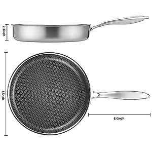 HODRME Stainless Steel Semi Nonstick Frying Pan with Lid-12 Inch Honeycomb Tri-ply Coating Anti Scratch Die Casting Skillet for Gas Electric Induction Ceramic Stoves and Oven Resistant