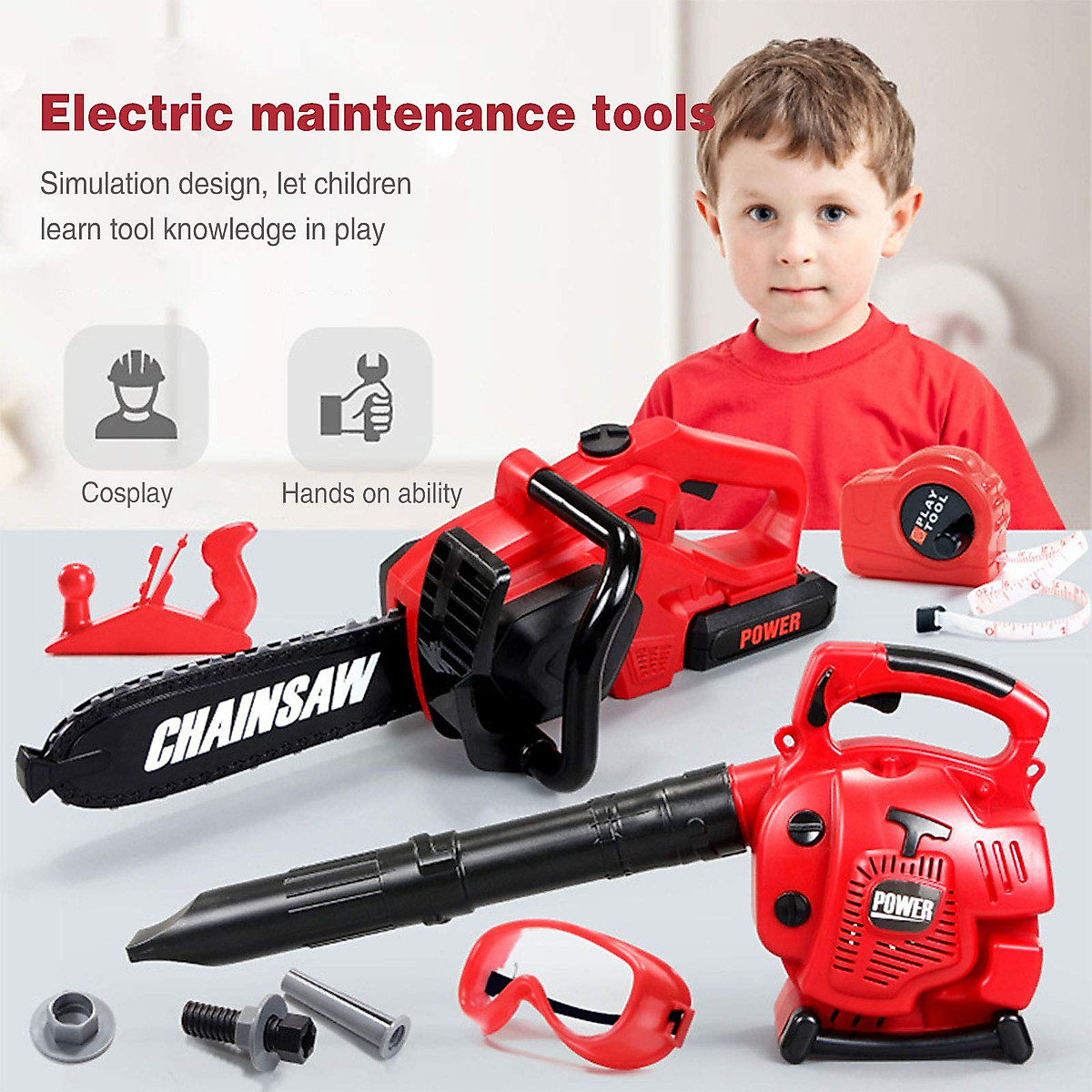 Leaf Blower Toy Tool Play Set Outside Construction Work Shop Toy Tool,Realistic Sounds and Wind,Pretend Play Series Outdoor Preschool Gardening Lawn Toy Gift for Toddler Baby Children Boys and Girls