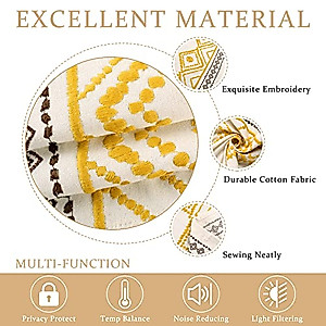 ColorBird Embroidery Diamond Semi-Blackout Window Curtains 2 Panels Boho Cotton Linen Darkening Curtains Rod Pocket Window Drapes for Living Room Bedroom (52" W x 63" L, Yellow)