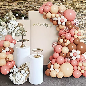 RUBFAC 153pcs Boho Balloons Garland Kit, Blush Balloons Dusty Pink Brown Nude White Confetti Latex Balloons for Wedding Girls Birthday Pastoral Party Picnic Bridal Shower Decorations