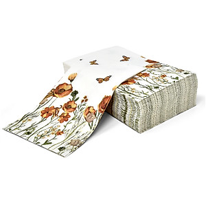 Gift Boutique 100 Thanksgiving Fall Floral Guest Napkins Decorative Hand Towels Disposable Paper Harvest Flower Napkins For Autumn Wildflowers Bathroom Toilet Powder Room Wedding Birthday Dinner