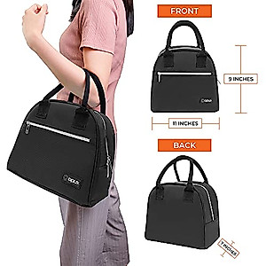 OPUX Insulated Lunch Box for Women | Lunch Bags for Women, Girls, Teens | Cute Black Reusable Thermal Lunch Tote Purse Cooler for Kids, School, Work, Office, Adult | Fits 12 Cans (Black)