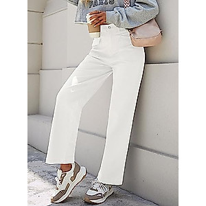 Dokotoo Womens Jeans Cargo Pants High Waisted Baggy Jeans Boyfriend Straight Wide Leg Pants Jeans Linen Trendy Pants Summer Casual Flap Pocket Y2k Pants Street Wear White