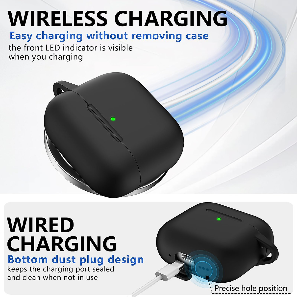 Ljusmicker for AirPods 4 Case Cover 2024 with Cleaner Kit,Soft Silicone Protective Case for Apple AirPods 4th Generation Case for Women Men,AirPod 4 Case Accessories with Keychain-Black