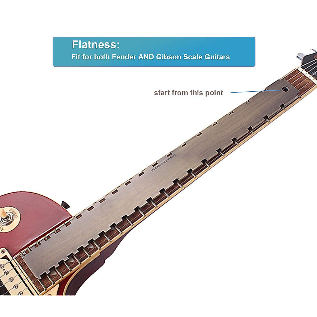 Notched Guitar Neck Straight Edge, Dual-scale Guitar Repair Tool for Scale Length 24.75in and 25.5in, Aluminium Guitar Fretboard Leveling Kit,Guitar Maintenance Tool for Luthiers, Bronze