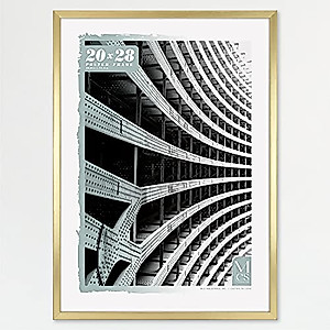 MCS Gallery Foundation Poster Frame, Picture Frame For Wall Art, Brass, 20 x 28 Inch, Single