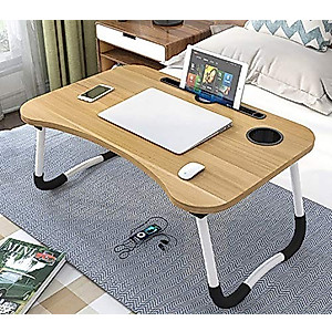 Lap Desk with Storage Drawer, Holders for Cup and Tablet, Laptop Bed Tray Table with Foldable Legs, Laptop Bed Stand, Portable Standing Table for Sofa Couch Floor Bed (23.6", Walnut)