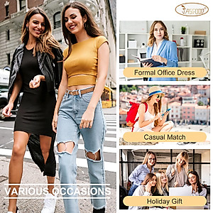 JASGOOD 2 Pack Women Leather Belt for Jeans Fashion Ladies Belts for Pants Dresses With Gold Buckle