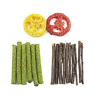 DuvinDD Grass House for Bunny Play and Rest, Small Animal Hideaway Hut Bed Mat 100% Natural Chew Toys - Rattan Ball, Timothy Hay Ball String and Sticks, Apple Sticks, Pine Cones for Rabbit Guinea Pig