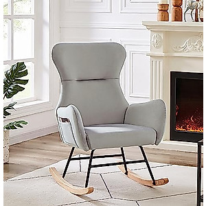 dotewe Nursery Rocking Chair,Upholstered Nursery Glider Rocker with High Backrest,Modern Rocking Chair Indoor for Living Room/Bedroom/Nursery (Grey Velvet)