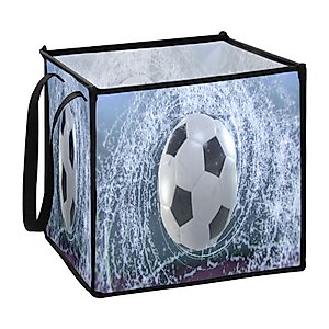 Blueangle 3d Soccer Ball Cube Storage Bin with Handles, 13 x 13 x 13 in, Large Collapsible Organizer Storage Basket for Home Décor（561）