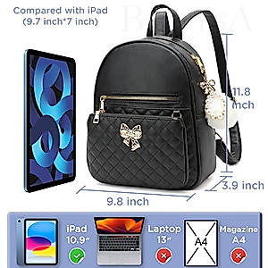 BESYIGA Backpack Purse for Women, Mini Leather Backpack for Women Chain Shoulder Travel Bag with Detachable Handbag, 2 Pieces（Black）