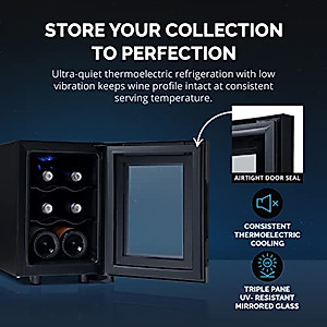 NewAir Shadow-T Series Wine Cooler Refrigerator | 6 Bottle | Countertop Mirrored Compact Wine Cellar with Triple-Layer Tempered Glass Door | Vibration-Free & Ultra-Quiet Thermoelectric Cooling