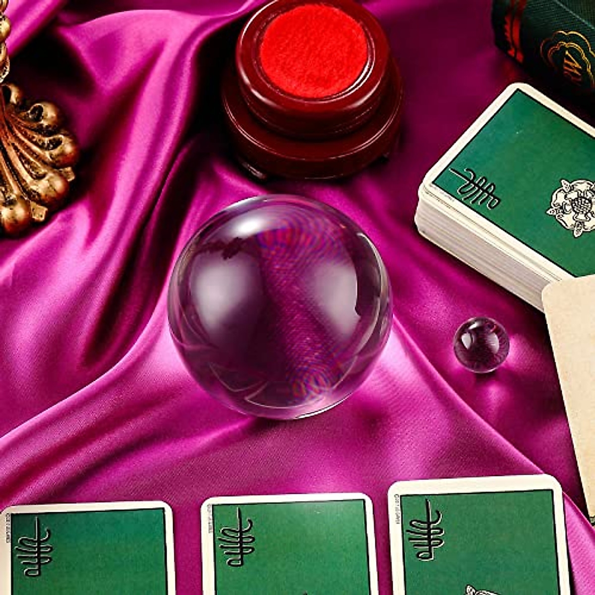 CHENGU Obsidian Crystal Ball with Wooden Stand 2 Pieces 3.15 Inch/ 80 mm Obsidian Healing Crystal Ornaments Feng Shui Ball Sphere Decorative for Halloween Witchcraft Meditation Decorations (White)