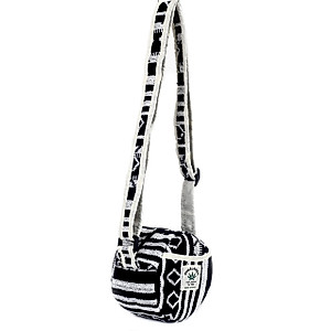 Handmade Circle Crossbody Purse Handbag Boho Zipper Shoulder Bag Round Cell Phone Purse (Black White)