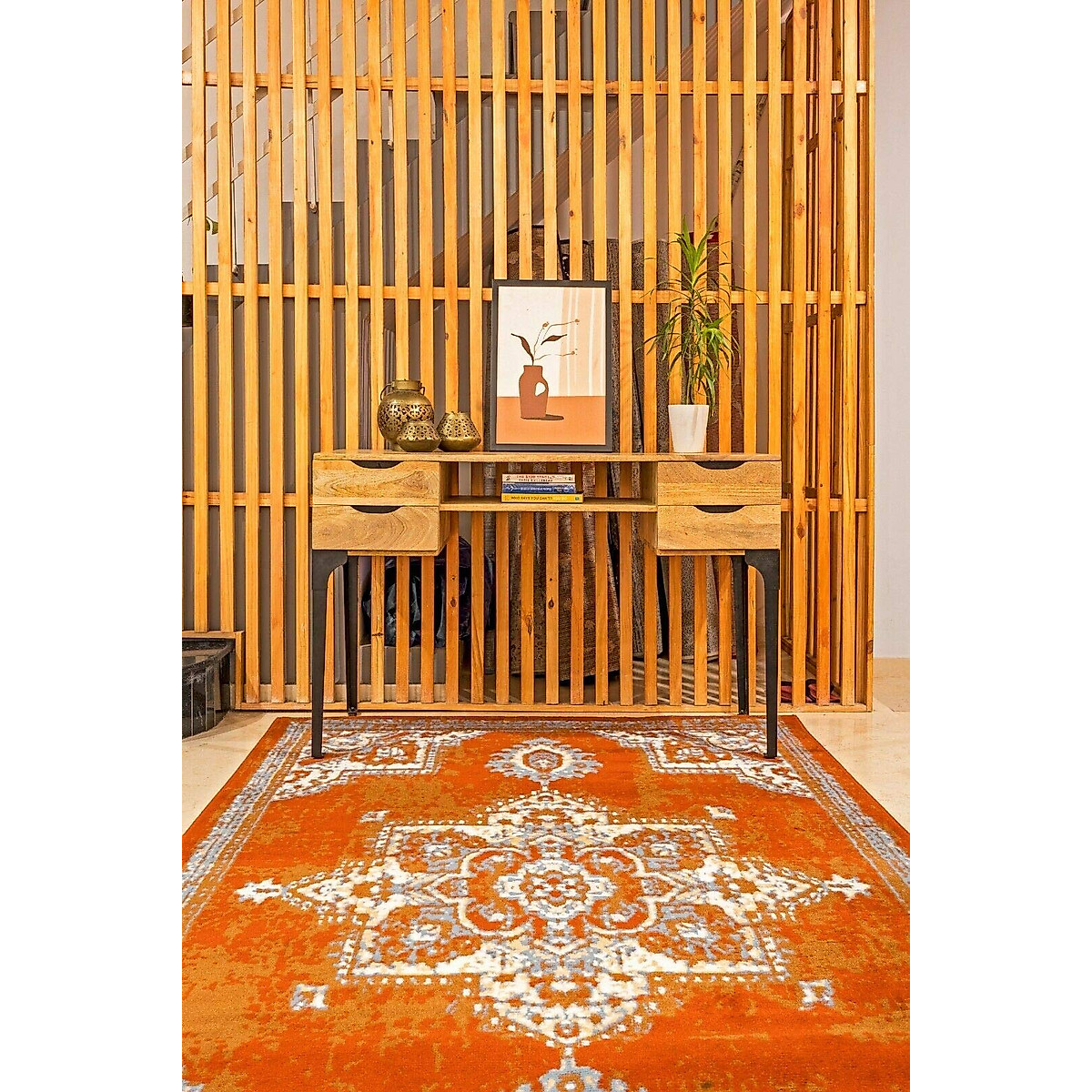 Furnish my Place Bohemian Rug - 7 ft. 8 in. x 11 ft, Rust, Indoor Area Rug with Bordered Design, Jute Backing