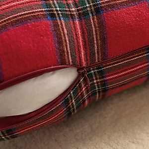 AQOTHES Pack of 2 Christmas Plaid Decorative Throw Pillow Covers Scottish Tartan Cushion Case for Farmhouse Home Holiday Decor Red and Green, 18 x 18 Inches