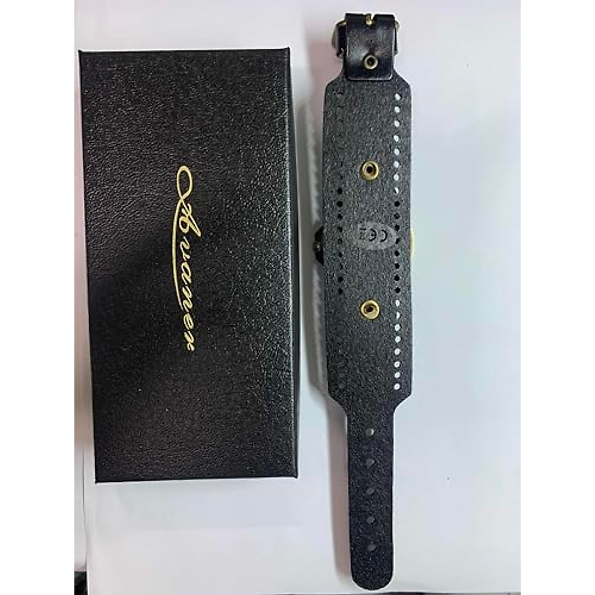 Avaner Unisex Punk Retro Bronze Round Dial Black Wide Leather Belt Strap Cuff Bracelet Roman Numerals Analog Quartz Wrist Watches