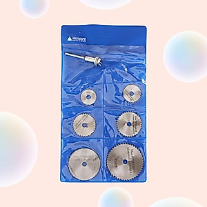 6 Pcs Rotary Drill Saw Blades with 1/8" Shank Extension Rod, Steel Saw Disc Wheel Cutting Blades for Wood Plastic Metal Stone Cutting