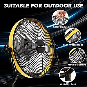 Smartele 12” Floor Fan,12500mAh Battery Operated Fan,Up to 30 Hours Travel Fan,Portable Fan Rechargeable for Outdoor Camping Golf Car Travel Hurricane Garage Industrial Indoor
