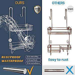 COSYLAND Shower Caddy Hanging Over The Door, Rustproof SUS304 Stainless Steel Bathroom Organizer Basket Shelf Storage Rack Shampoo Soap Dishes Holder Hooks, for Dorm, Toilet, Bath and Kitchen, Silver