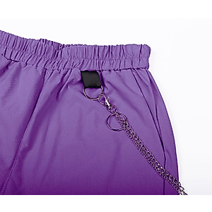 Purple Cargo Pants with Chain Kpop Fashion Gothic Clothes for Women Emo Pants Aesthetic Pants for Teens Cyberpunk Pants