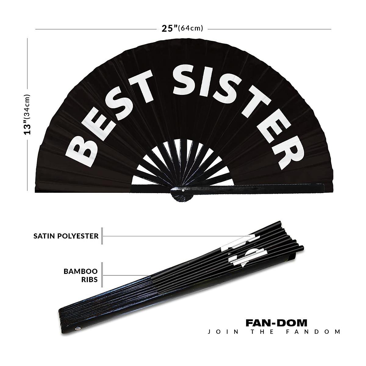 Best Sister Hand Fan Foldable Bamboo Circuit Hand Fan Funny Gag Slang Words Expressions Statement Gifts Festival Accessories Rave Handheld Circuit Event Fan Clack Fans (Black)