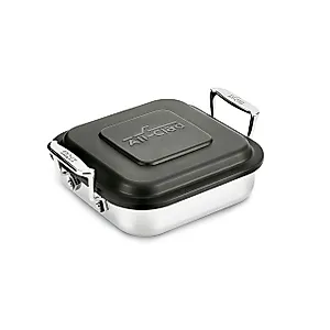 All-Clad Specialty Stainless Steel and Plastic Lid Square Covered Baking Pan 8x8 Inch Oven Broiler Safe 600F Pots and Pans Silver