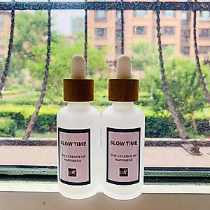 4 Pcs Bamboo Frosted Glass Eye Dropper Bottle,Empty Essential Oil Bottles With Pure Glass Pipettes,Bamboo Cap Makeup Travel Cosmetic Sample Container-Pipette&Funnel included (50ml/1.7 Ounce)