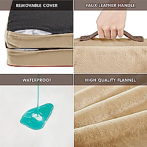 Codi Large Memory Foam Layer Dog Bed, Washable Orthopedic Dogs Beds Couch with Removable Zipper Cover, Waterproof Pet Sofa with U-Shape Bolster, Khaki, 91x68x(7.5+8.9) cm