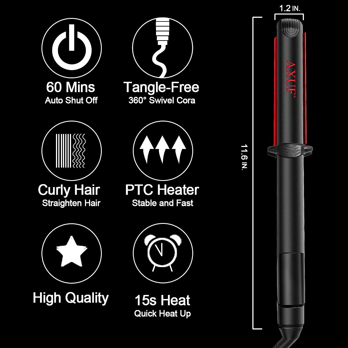 AXUF Hair Straightener, 2 in 1 Straightens & Curls with Adjustable Temp, Auto-Off Flat Iron, 1 Inch Dual Voltage - Flat Iron