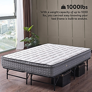 MACTUR Foldable Metal Bed Frame Queen Size Metal Platform Easy Assembly Heavy Duty Noise Free Bed Frame 13 Inches of Clearance Underbed Storage Sturdy Steel Frame, Queen, Black