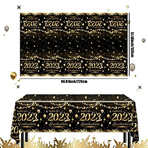 HAKOTI Graduation Party Decoration Black Gold Graduation Tablecloth Disposable Rectangular Table Cover for 2023 Graduation Decoration,Dinner Decoration,2023 Graduation Party Supplies (Black and Gold)