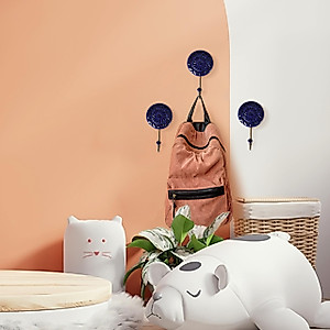 Alpha Living Home Set of 3 Ceramic Wall Coat Hooks, Round Decorative Robe Hook, Scarf, Bag, Towel, Hat etc for Kitchen Bathroom Office Farmhouse Wall Mounted Hanging - Antiue Royal Blue